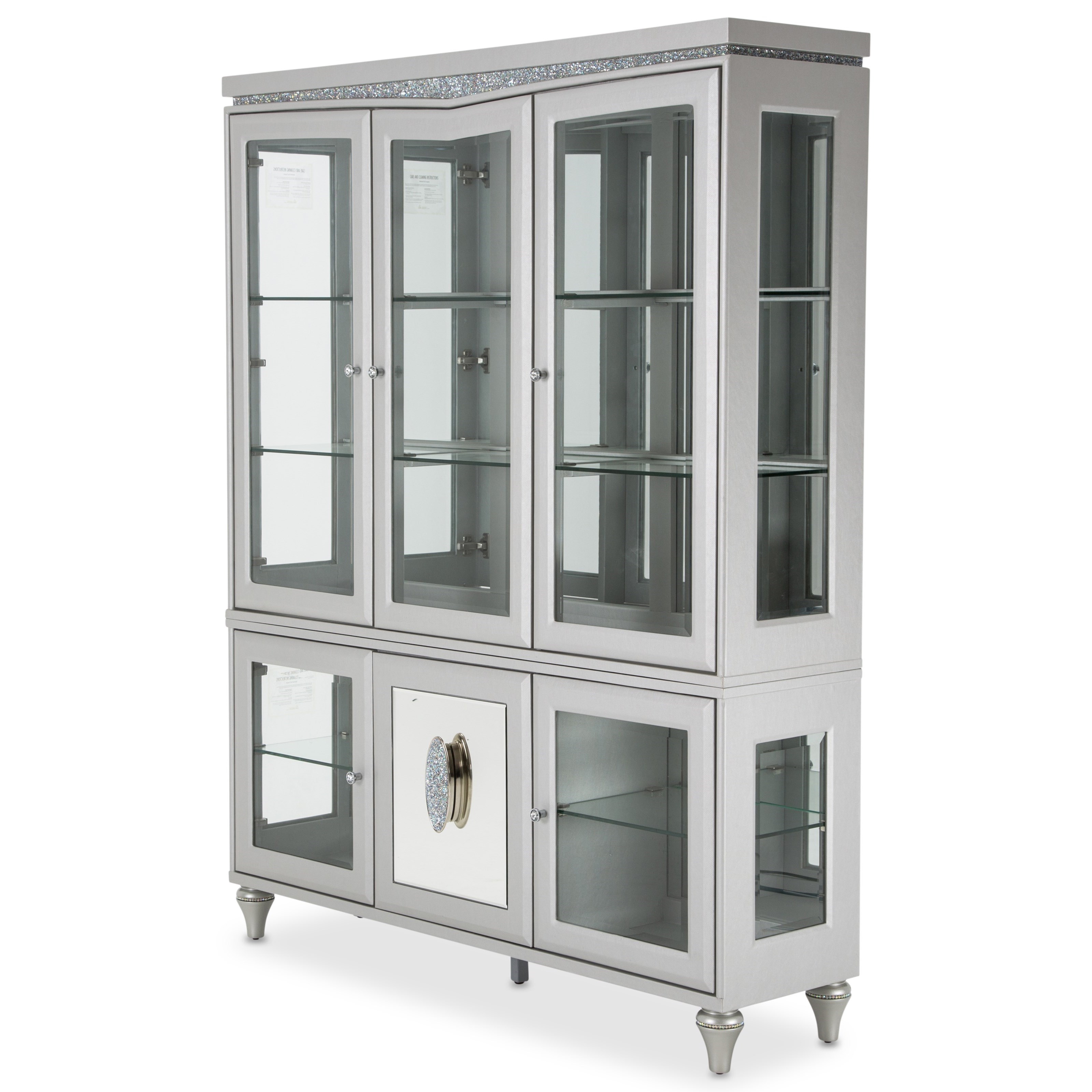 Michael Amini Melrose Plaza 9019005 006 118 Contemporary Glam China and Buffet with LED Display Lighting Fashion Furniture Dining China Cabinets